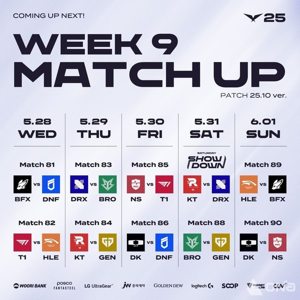 2025 LCK 정규 시즌 9주 차...LCK MSI 대표 선발전 순위 경쟁 본격화